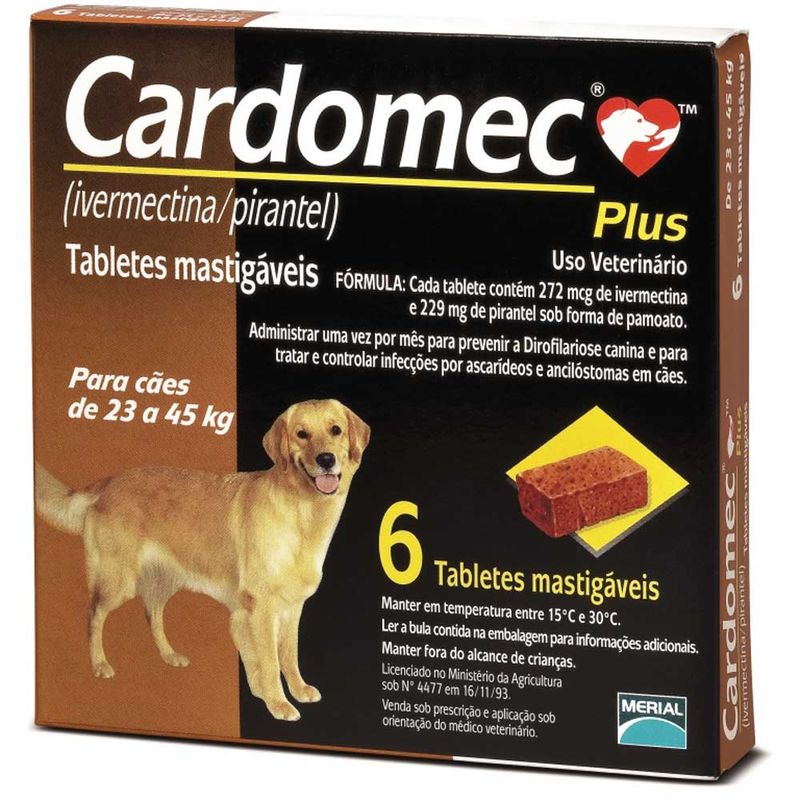 Cardomec Plus 23 a 45kg Merial (marrom) 6 tabs mastigaveis | Farmácia ...